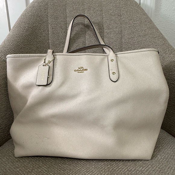 Coach | Bags | Coach Cream Leather Tote Structured Design | Poshmark